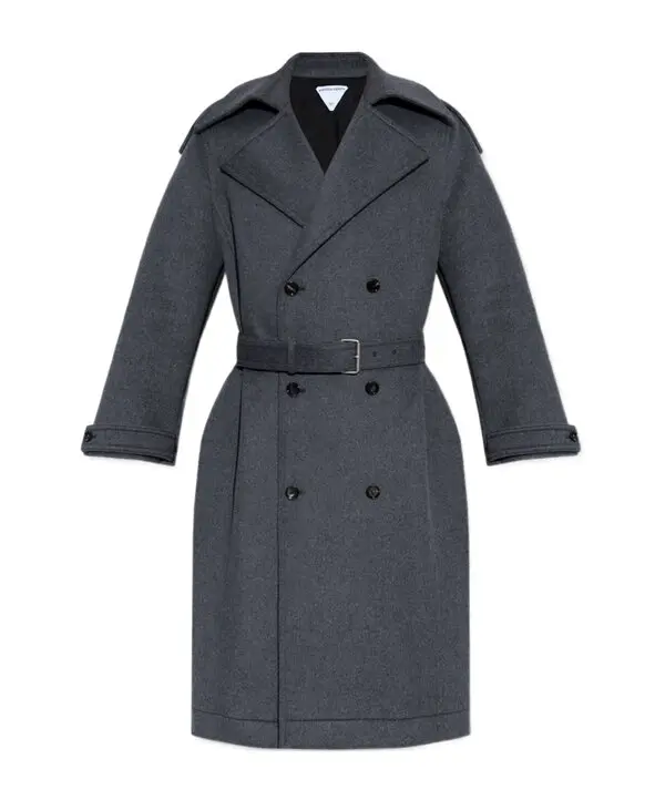Bottega Veneta Belted Double Breasted Coat - Grey