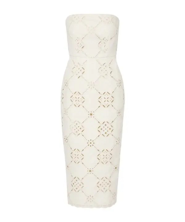 Veronica Beard Nettia Embroidered Cotton Midi Dress - White