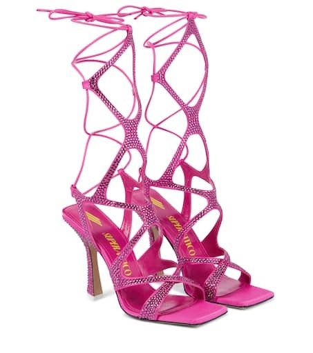 Attico Flora Embellished Satin Strappy High-heeled Sandals - Pink