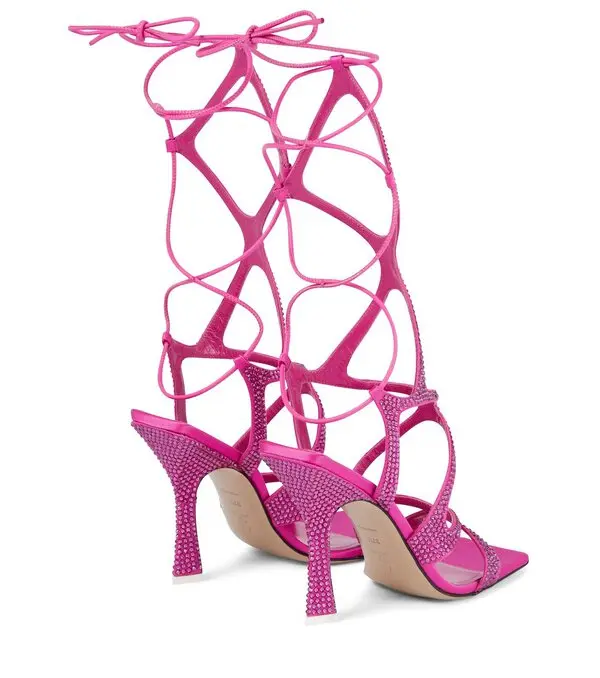 Attico Embellished Satin Strappy Stiletto Sandals