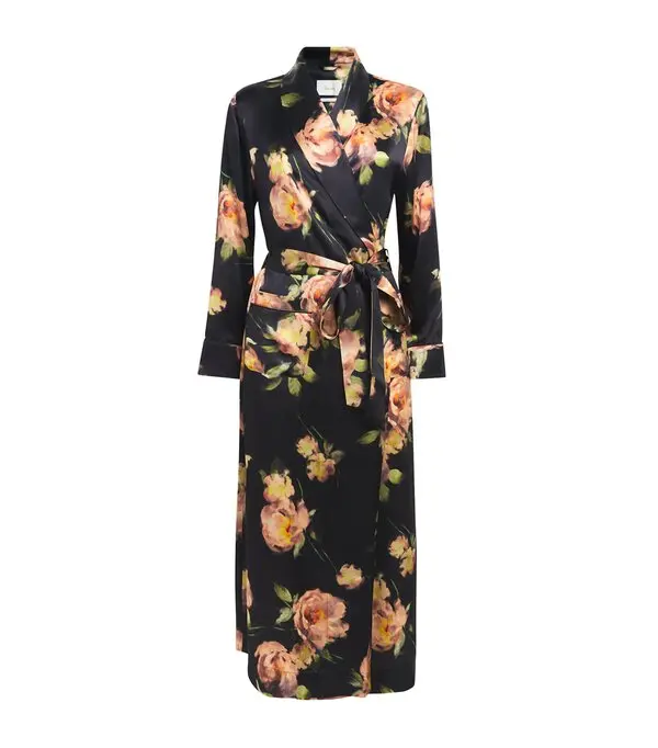 Harrods Silk Midnight Rose Night Robe - Black
