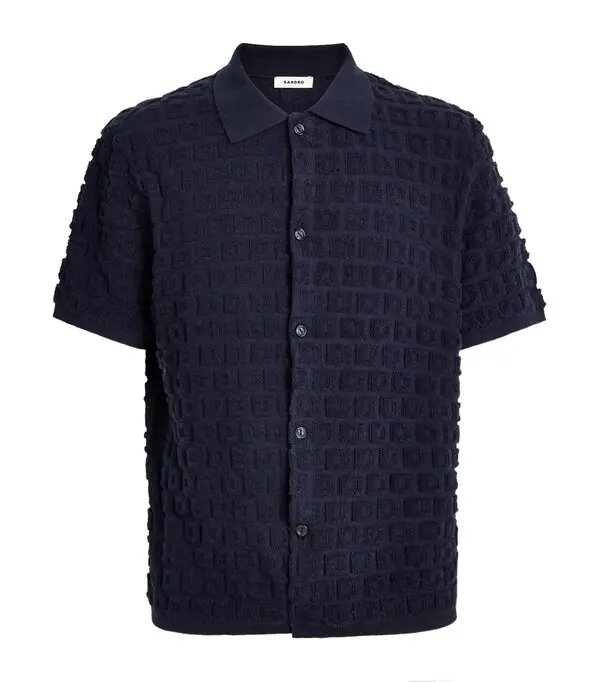 Sandro Terry Knit Jacqaurd Short-sleeve Shirt - Blue