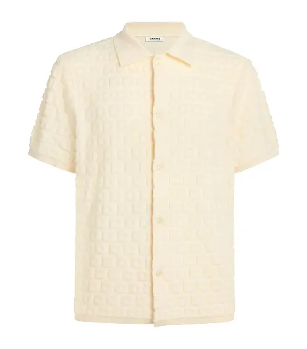 Sandro Terry Knit Jacquard Short-sleeve Shirt - Beige