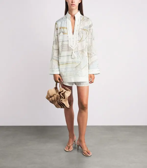 Tory Burch Printed Plunge-neck Mini Dress