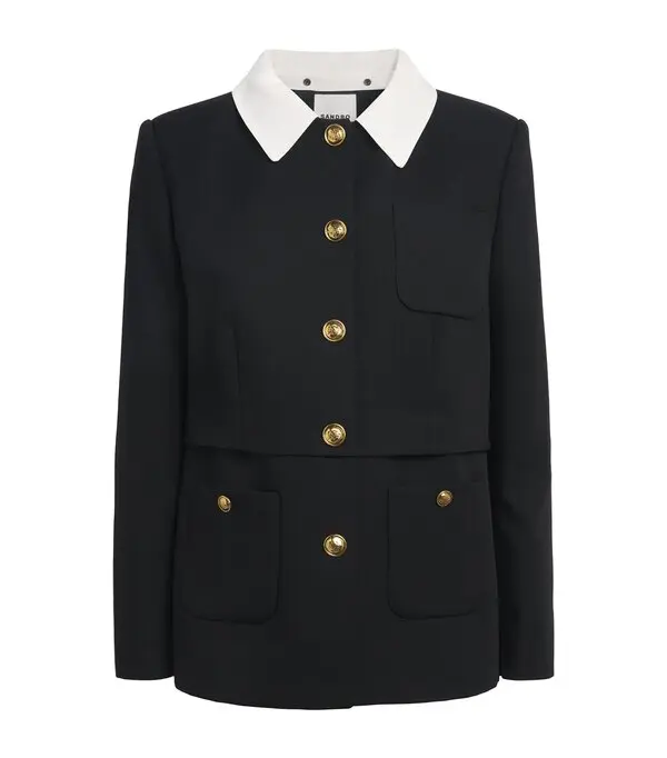 Sandro Wool Contrast Collar Blazer
