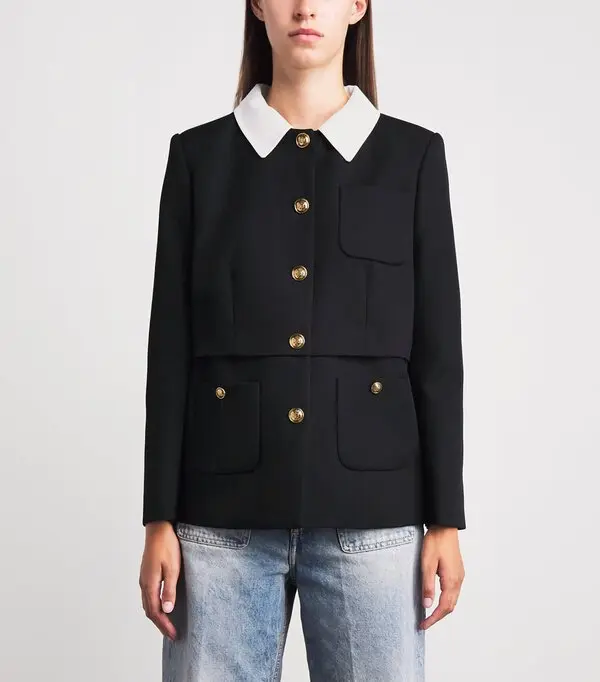 Sandro Wool Contrast Collar Blazer