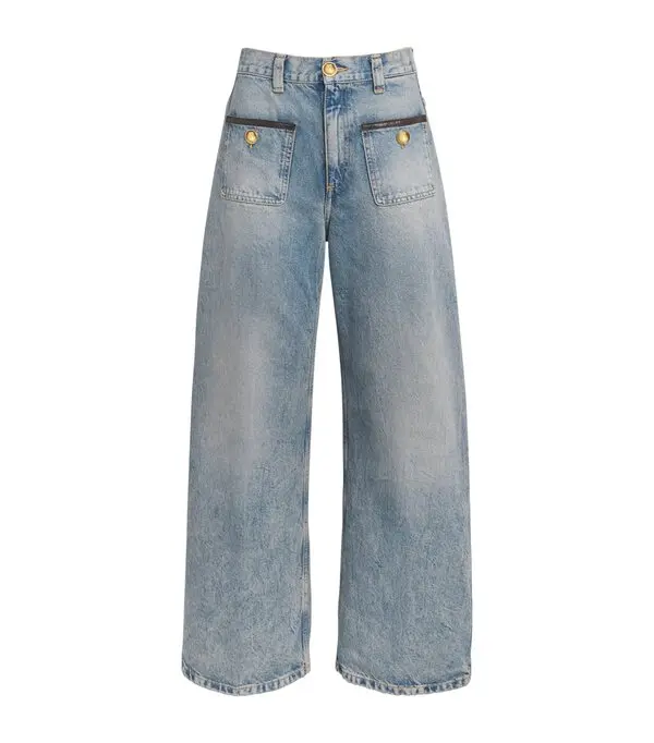 Sandro Leather-trimmed Straight Jeans - Blue