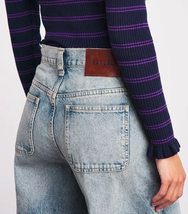 Sandro Straight Leg Jeans With Leather Trim