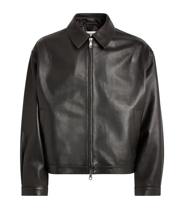 COLE BUXTON Leather Bomber Jacket - Brown