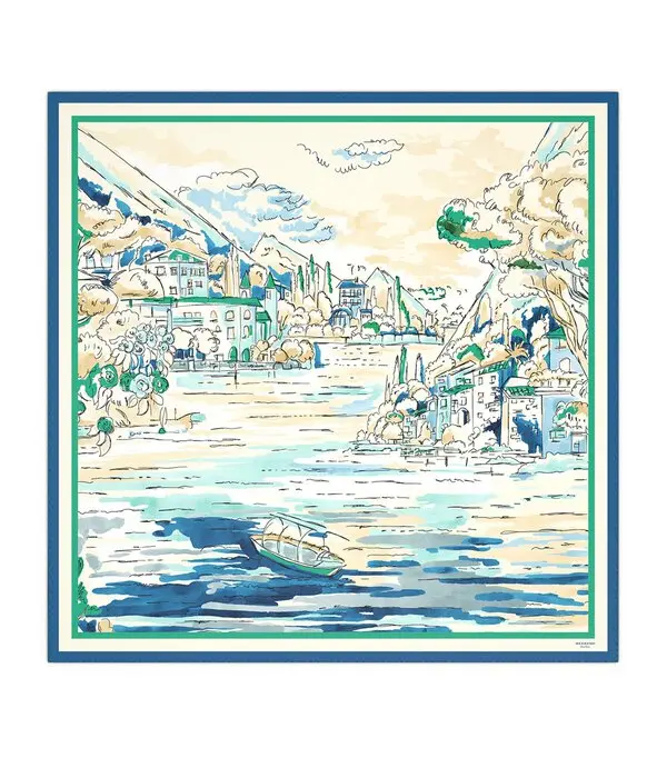 Max Mara Silk Lake Print Scarf - Blue