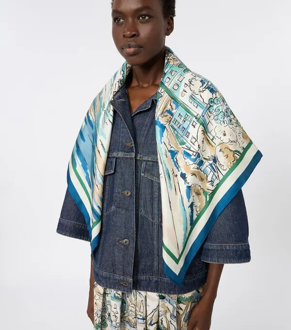 Max Mara Silk Lake Print Scarf