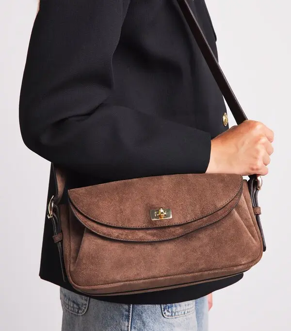 Sandro Le Mambo Suede Shoulder Bag - Brown