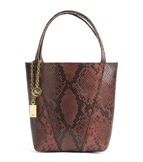 Chloé Small Snakeskin-effect Spin Tote Bag