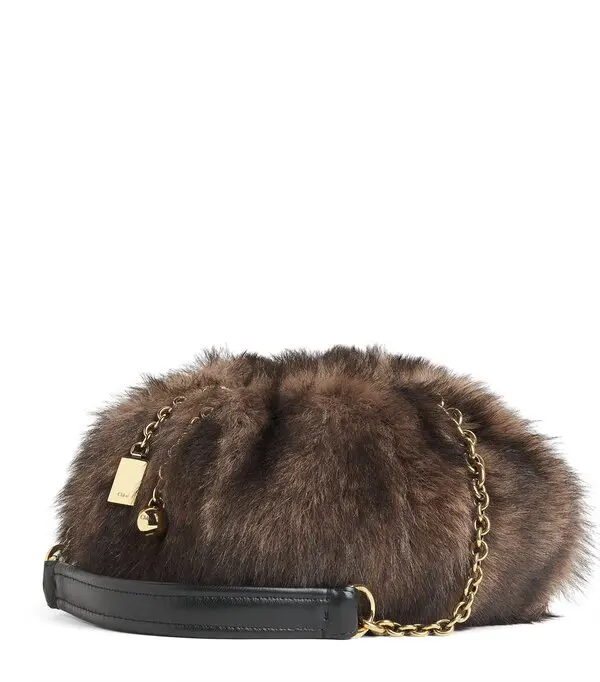 Chloé Shearling Plissé Shoulder Bag