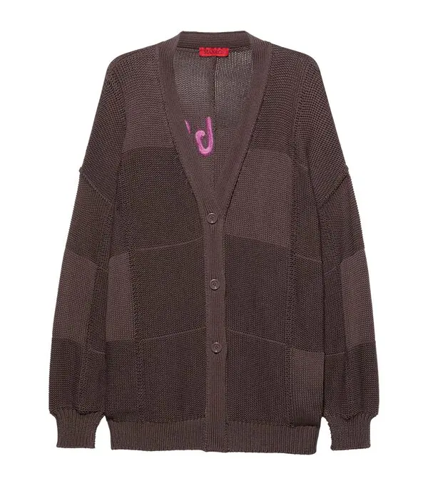 Max & Co. Cotton Slogan Longline Cardigan - Brown
