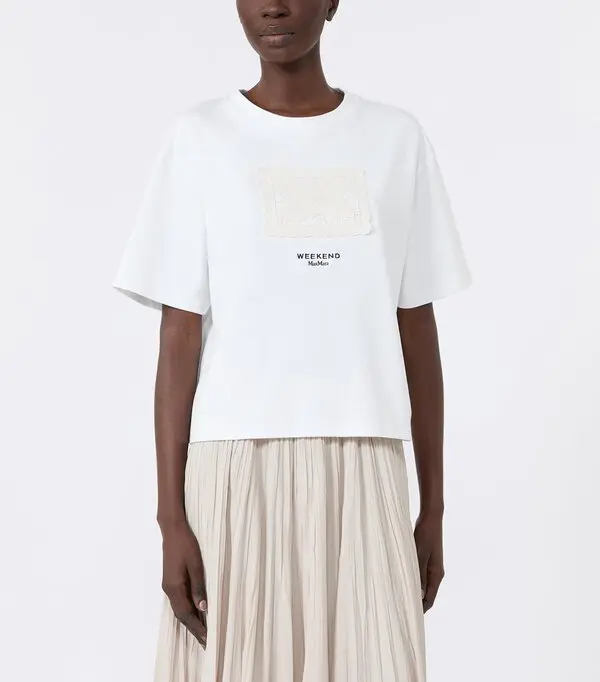 Max Mara Cotton T-shirt With Lace Appliqu