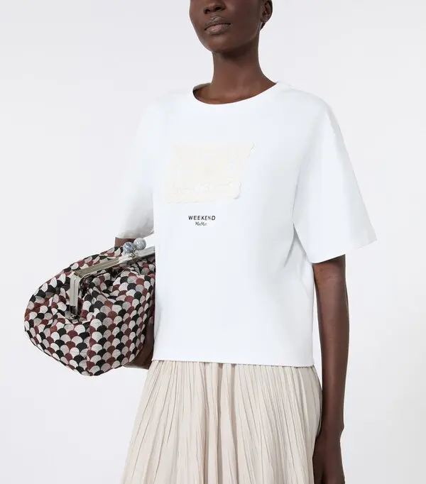 Max Mara Cotton T-shirt With Lace Appliqu
