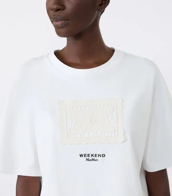 Max Mara Cotton T-shirt With Lace Appliqu