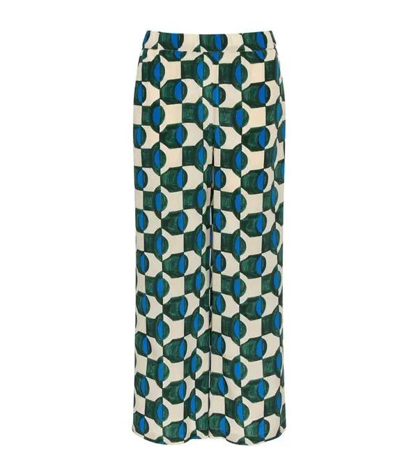 Max Mara Silk Printed Wide-leg Trousers - Green