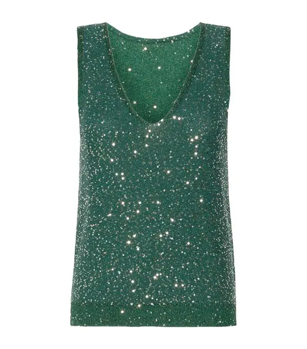 Max Mara Sequinned Knit Tank Top - Green