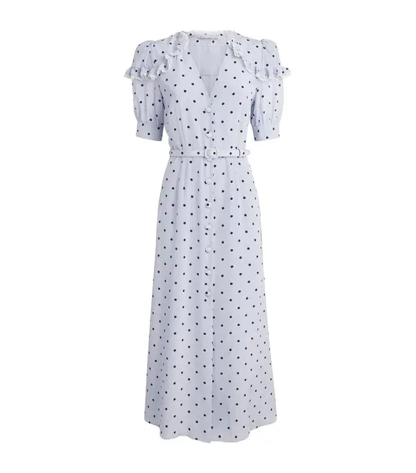 Alessandra Rich Silk Ruffled Midi Dress - Blue