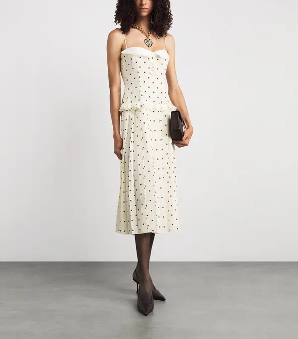 Alessandra Rich Silk Polka Dot Midi Dress