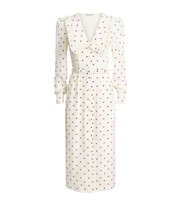 Alessandra Rich Silk Printed Midi Dress - Ivory