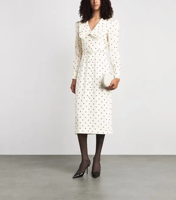 Alessandra Rich Polka Dot Silk Midi Dress
