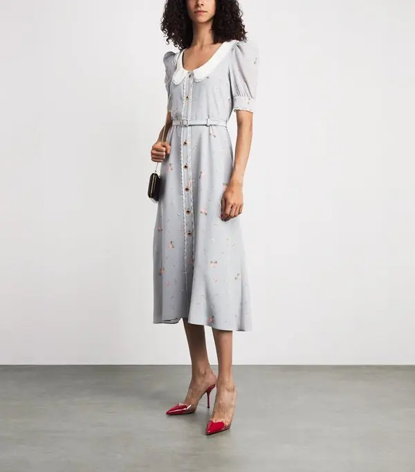 Alessandra Rich Floral Print Belted Midi Dress