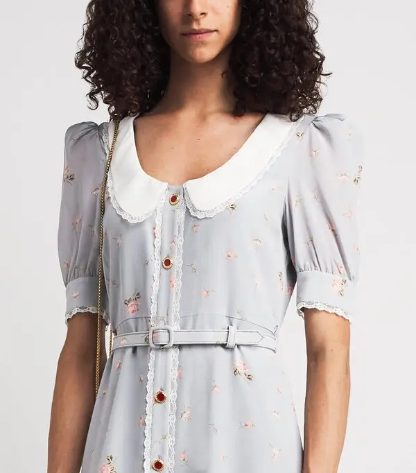 Alessandra Rich Floral Print Belted Midi Dress