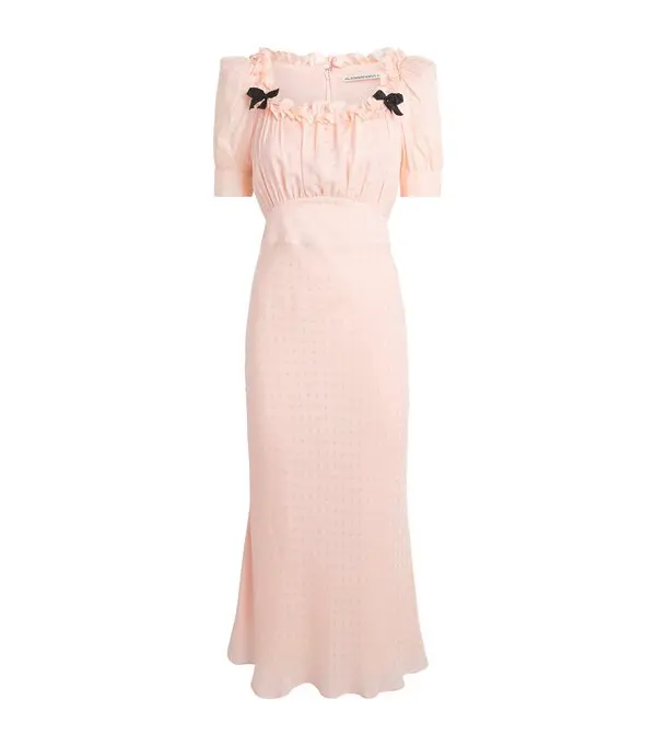 Alessandra Rich Silk Gathered Midi Dress - Pink