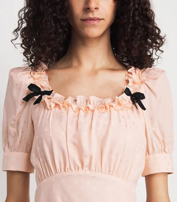 Alessandra Rich Silk Gathered Midi Dress With Jacquard Pattern