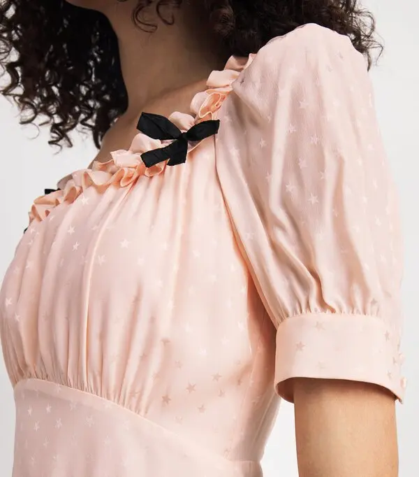 Alessandra Rich Silk Gathered Midi Dress With Jacquard Pattern