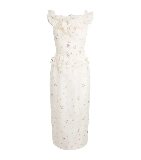 Alessandra Rich Off-the-shoulder Floral Midi Dress - White