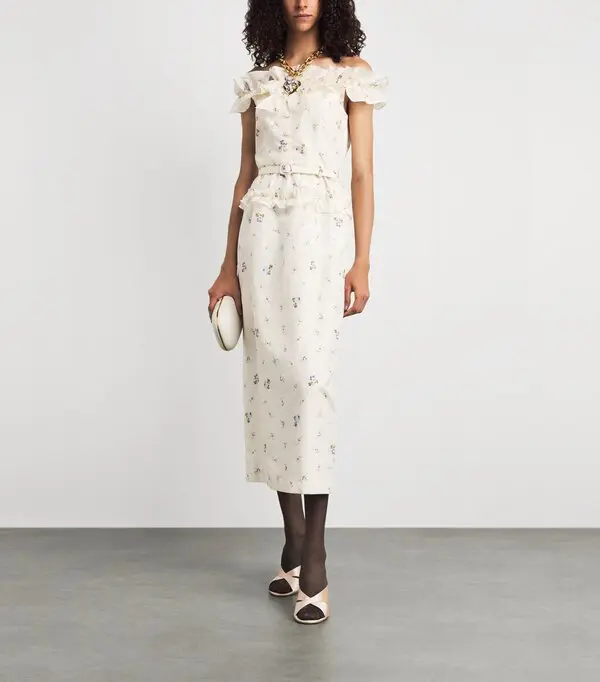 Alessandra Rich Off-the-shoulder Floral Silk Midi Dress