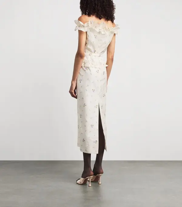 Alessandra Rich Off-the-shoulder Floral Silk Midi Dress