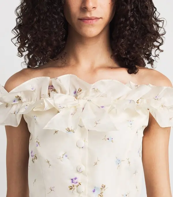Alessandra Rich Off-the-shoulder Floral Silk Midi Dress