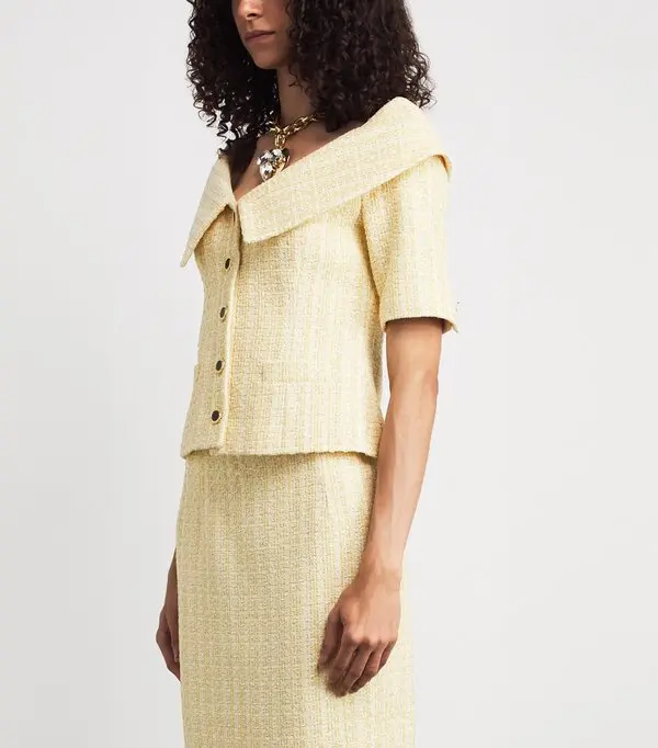 Alessandra Rich Off-the-shoulder Sequin Tweed Top