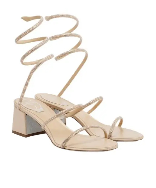 Rene Caovilla Satin Crystal Sandals - Nude