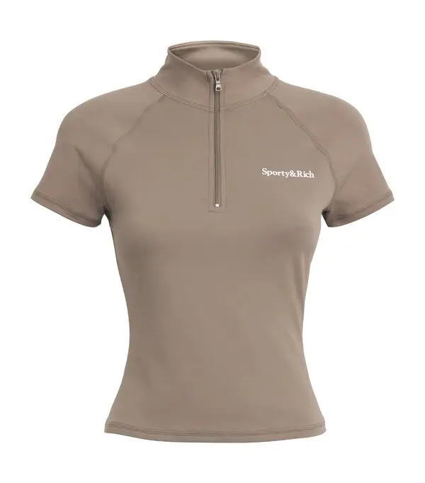 SPORTY & RICH Logo Serif Quarter-zip Top - Beige