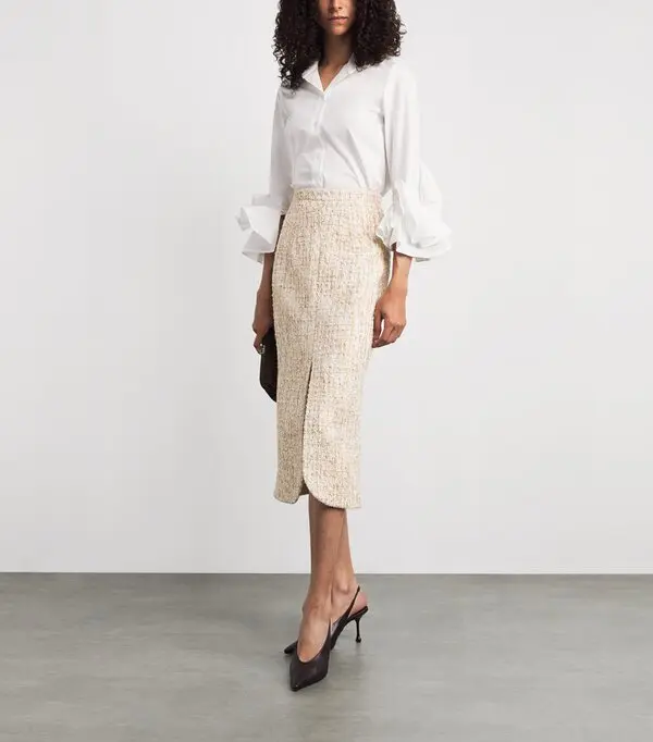 Safiyaa Tweed Embellished Midi Skirt