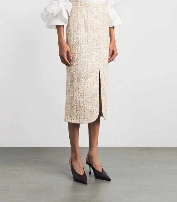 Safiyaa Tweed Embellished Midi Skirt