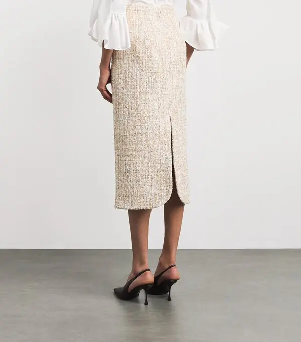 Safiyaa Tweed Embellished Midi Skirt