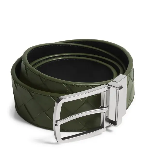 Bottega Veneta Leather Intrecciato Reversible Belt - Green