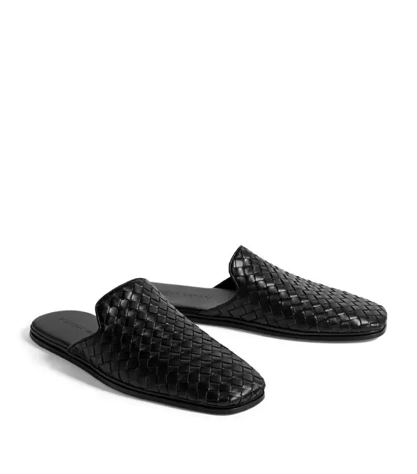 Bottega Veneta Leather Intrecciato Slippers - Black