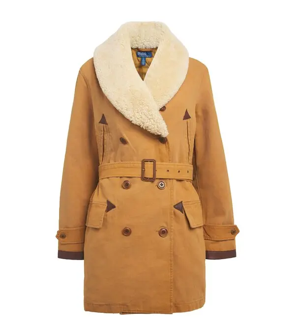 Polo Ralph Lauren Canvas Shearling Trim Ranch Coat - Beige