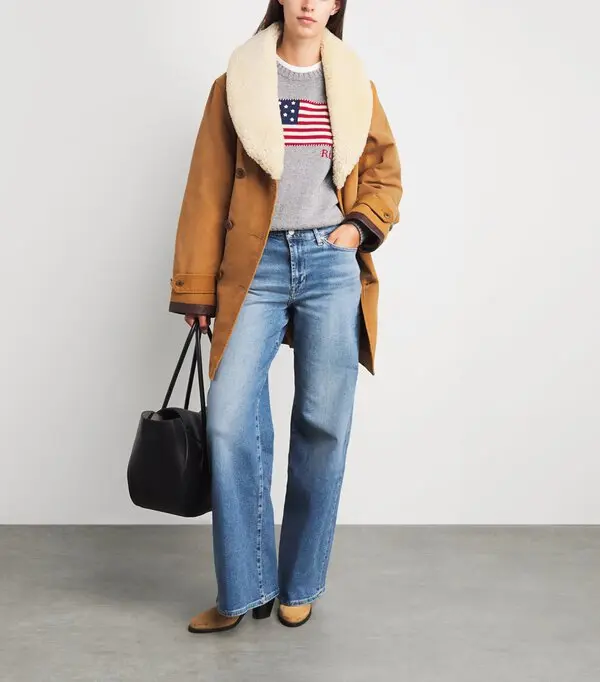 Polo Ralph Lauren Canvas Shearling Trim Ranch Coat