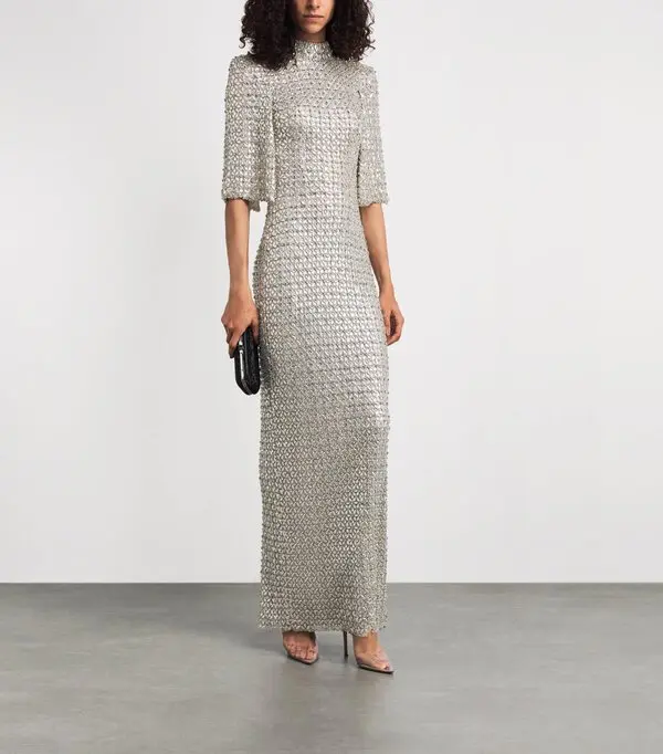 Jenny Packham Sedona High-neck Maxi Dress With Butterfly Sleeves And Rhinestone Embellishments