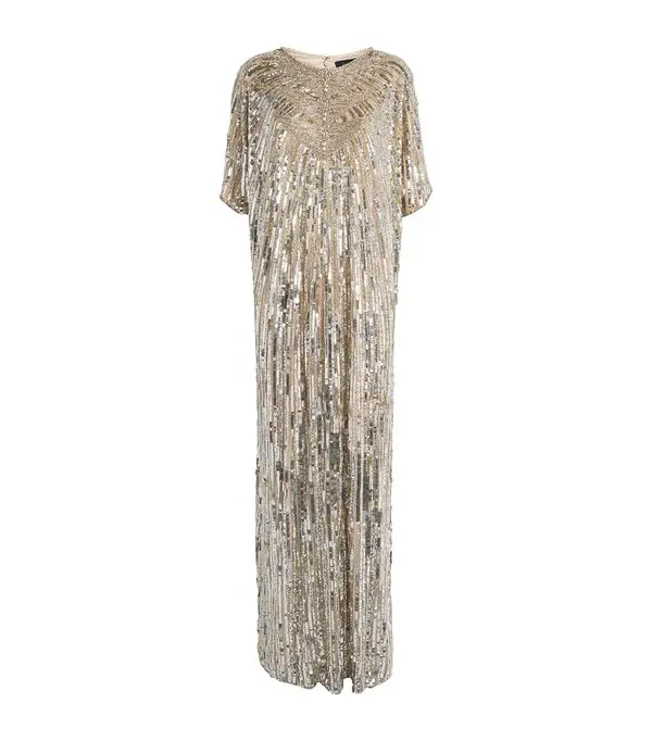 Jenny Packham Embellished Desert Blossom Maxi Dress - Nude