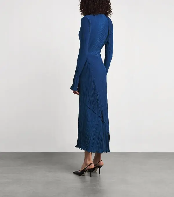 Victoria Beckham Plissé Long Sleeve Midi Dress - Blue